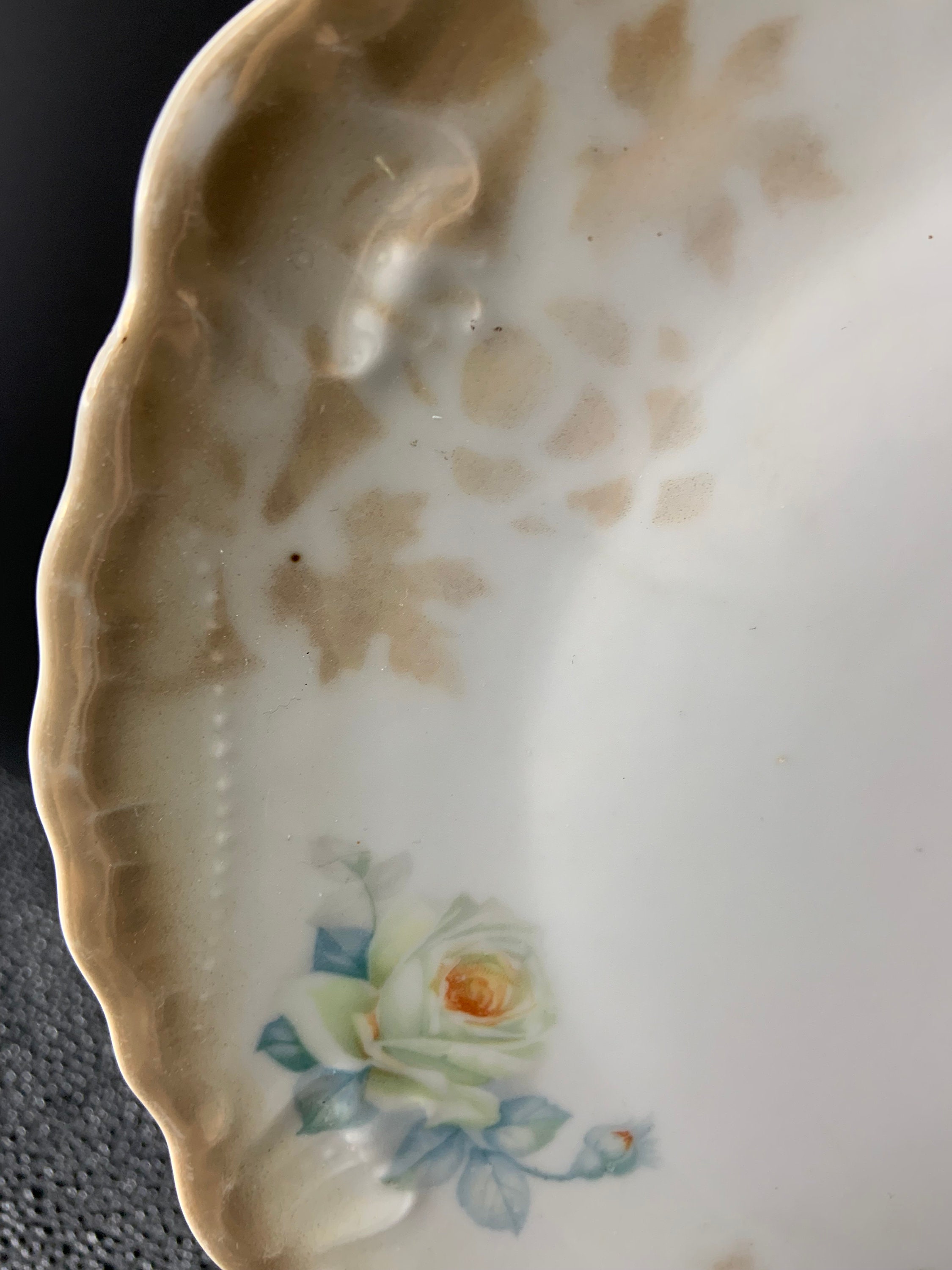 Vintage Porcelain Plate With Roses and Leaves - Scalloped Edge - Double ...
