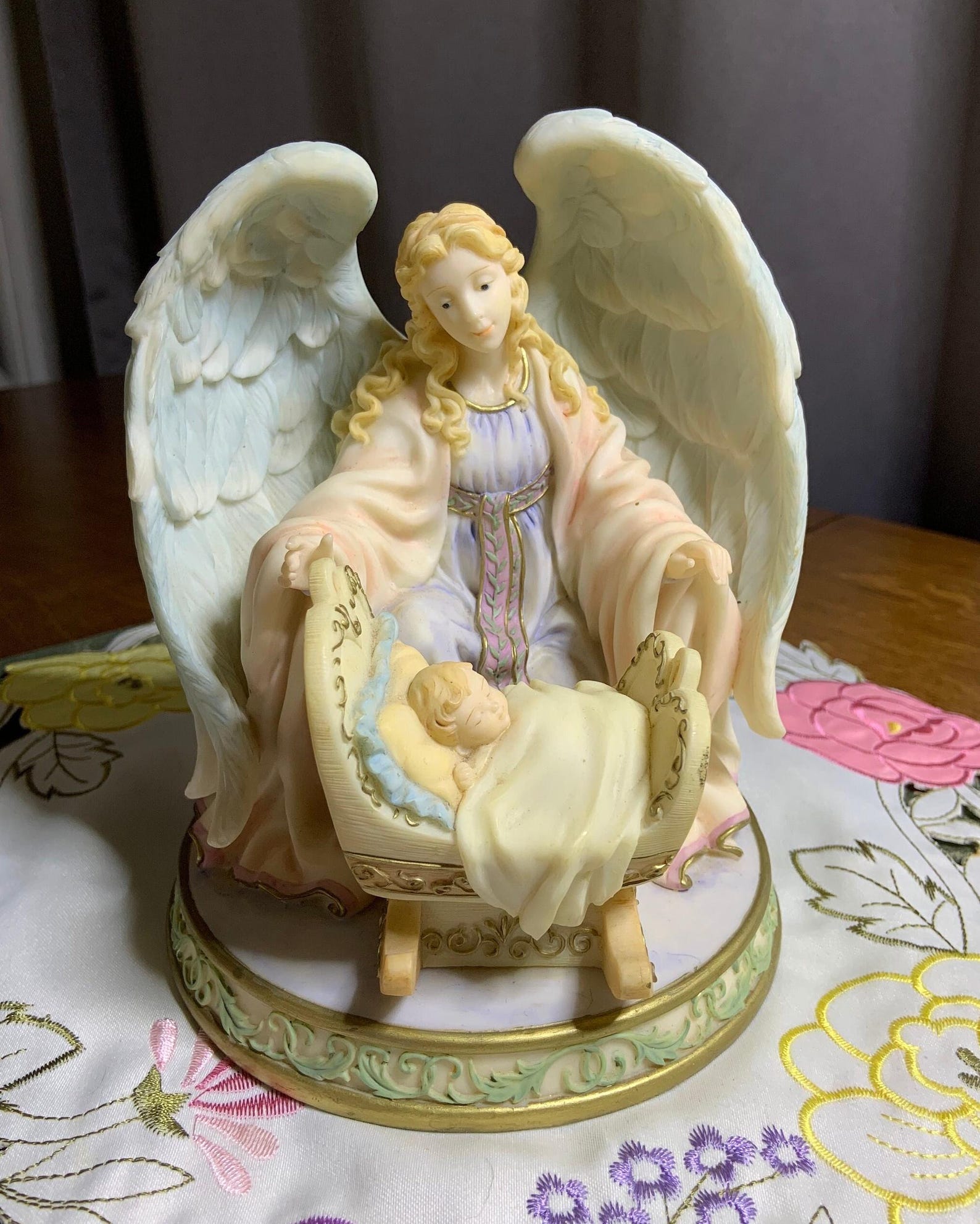 Vintage Roman Inc Angel With Child in Crib - 1999 Angel With Child ...
