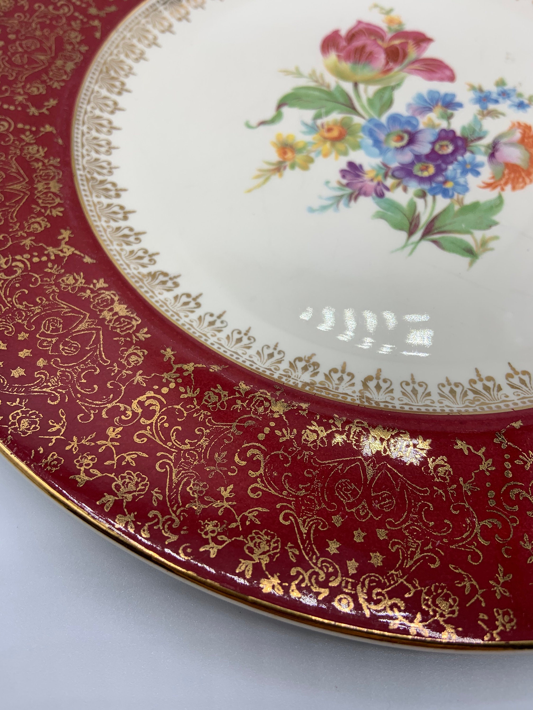 Vintage Homer Laughlin Burgundy Border Gold Filigree Trim - Etsy