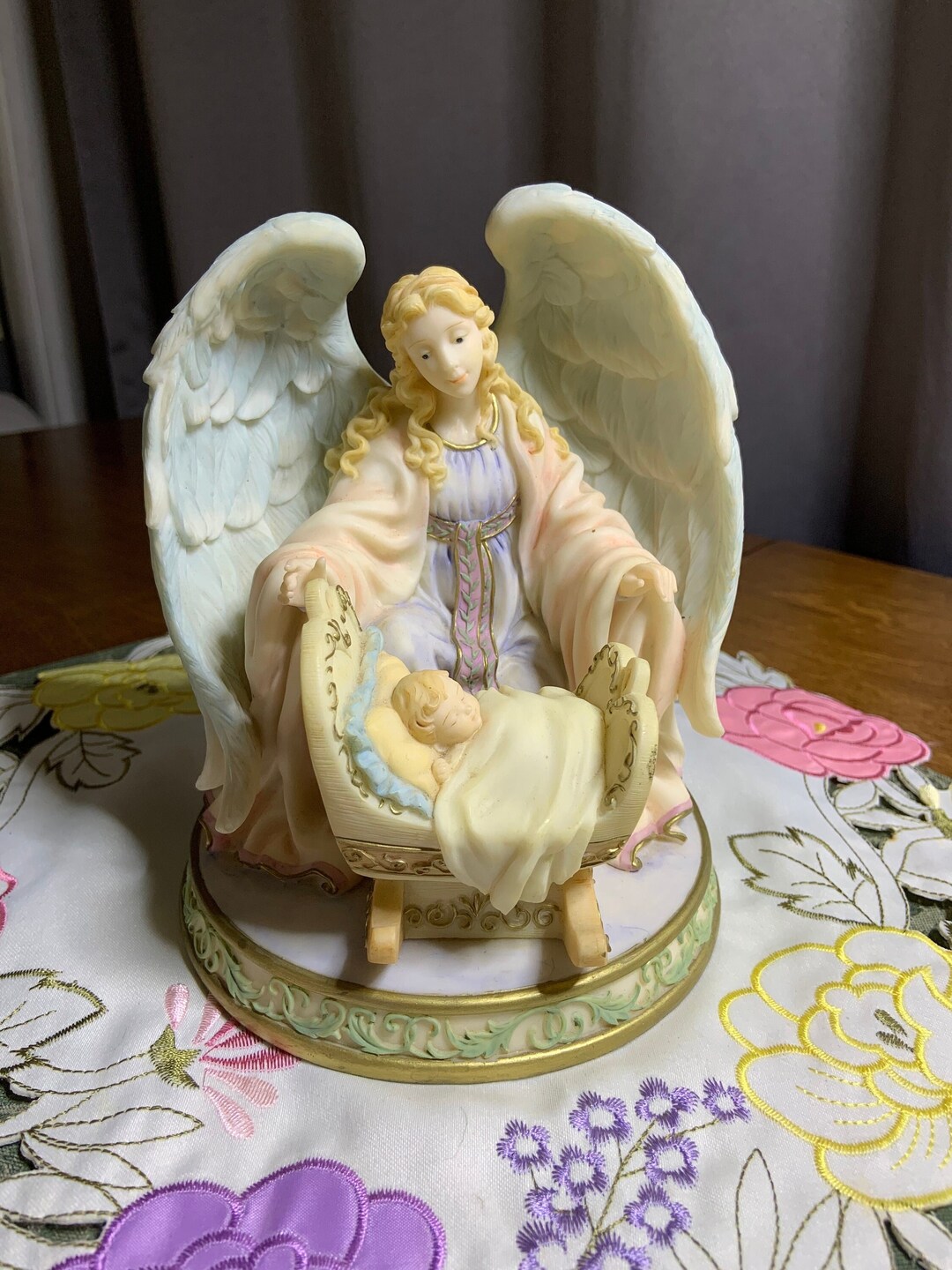 Vintage Roman Inc Angel With Child in Crib 1999 Angel With Child ...