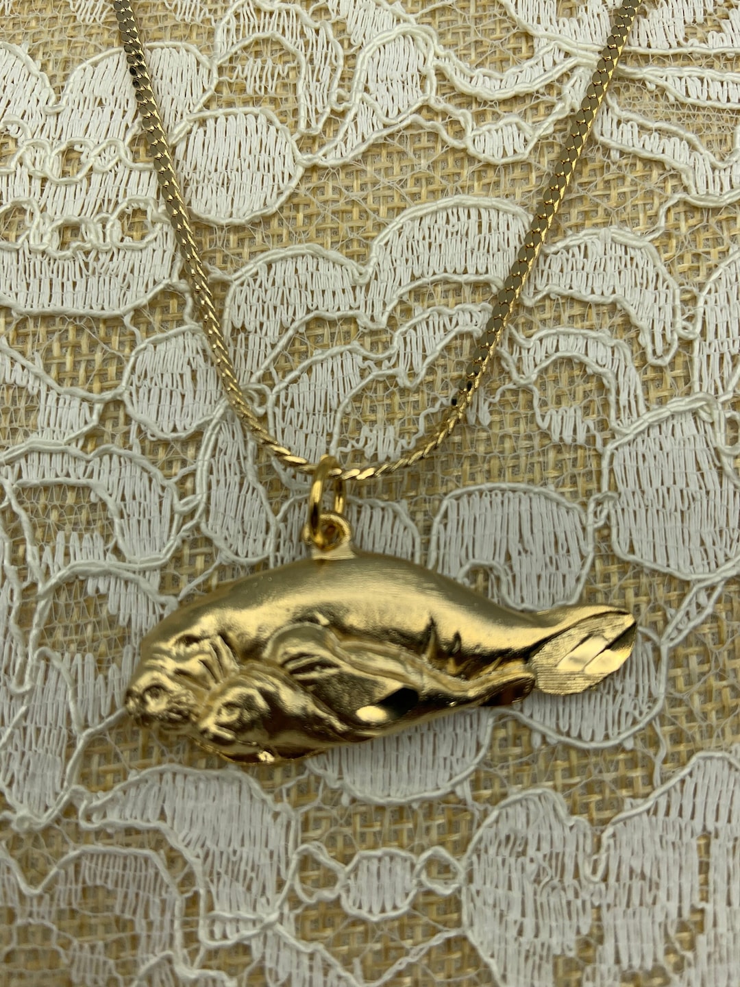 Vintage Sea Life Necklace - Gold Manatee Necklace - Gold Ocean Life ...