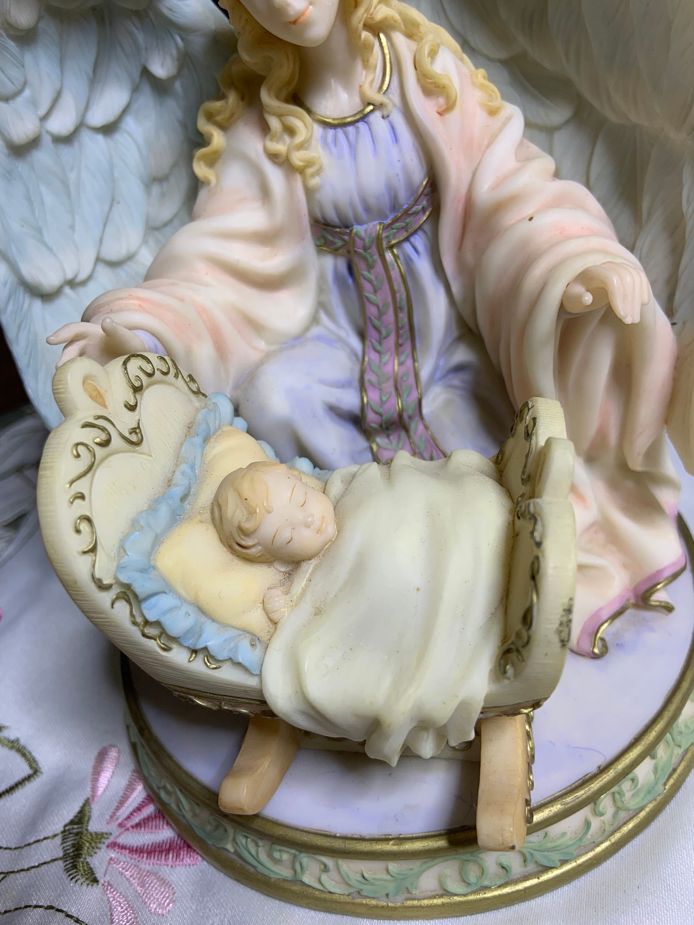 Vintage Roman Inc Angel With Child in Crib - 1999 Angel With Child ...