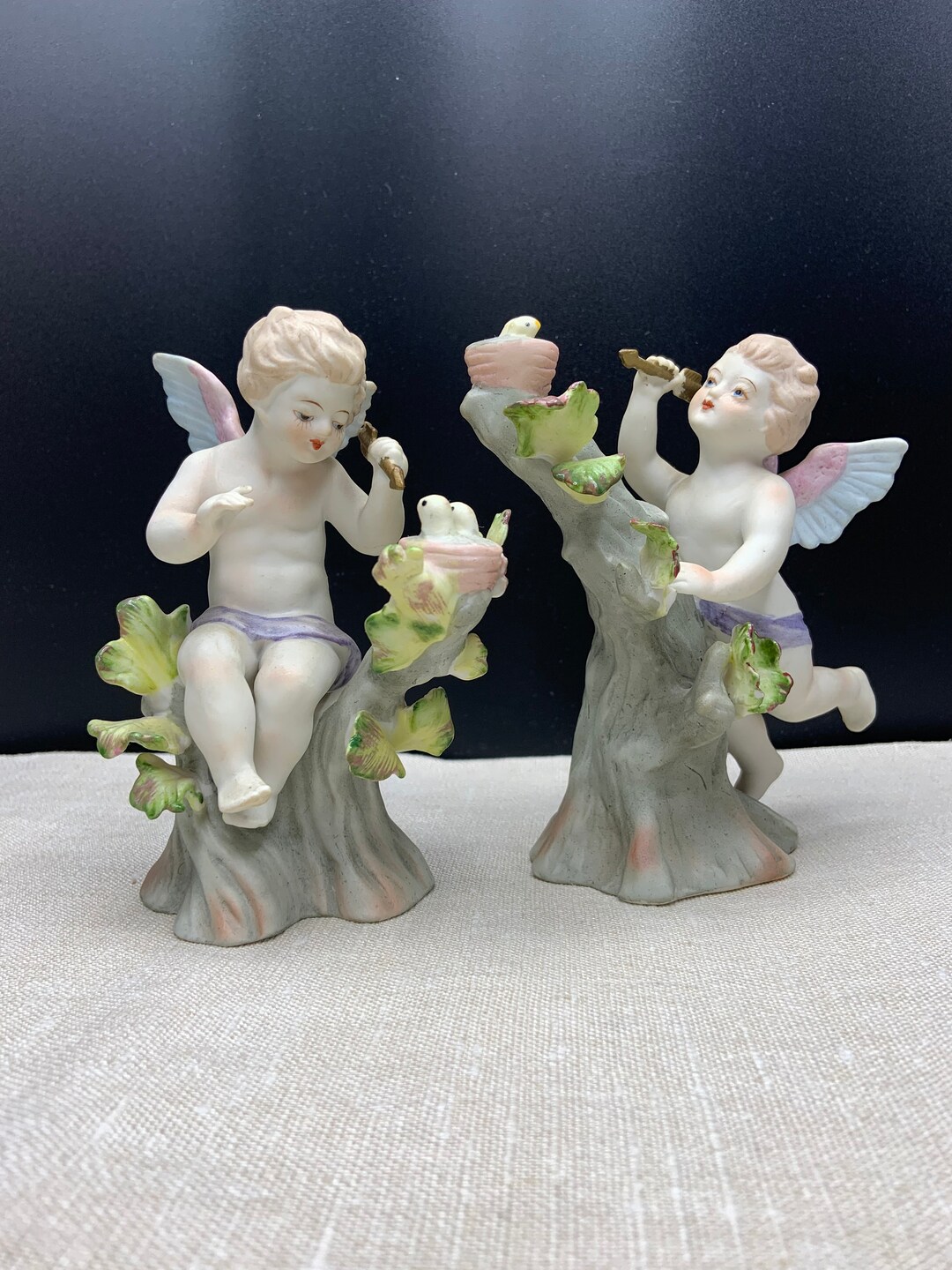 Vintage Lefton China Cherub Angels With Baby Birds - Hand Painted ...