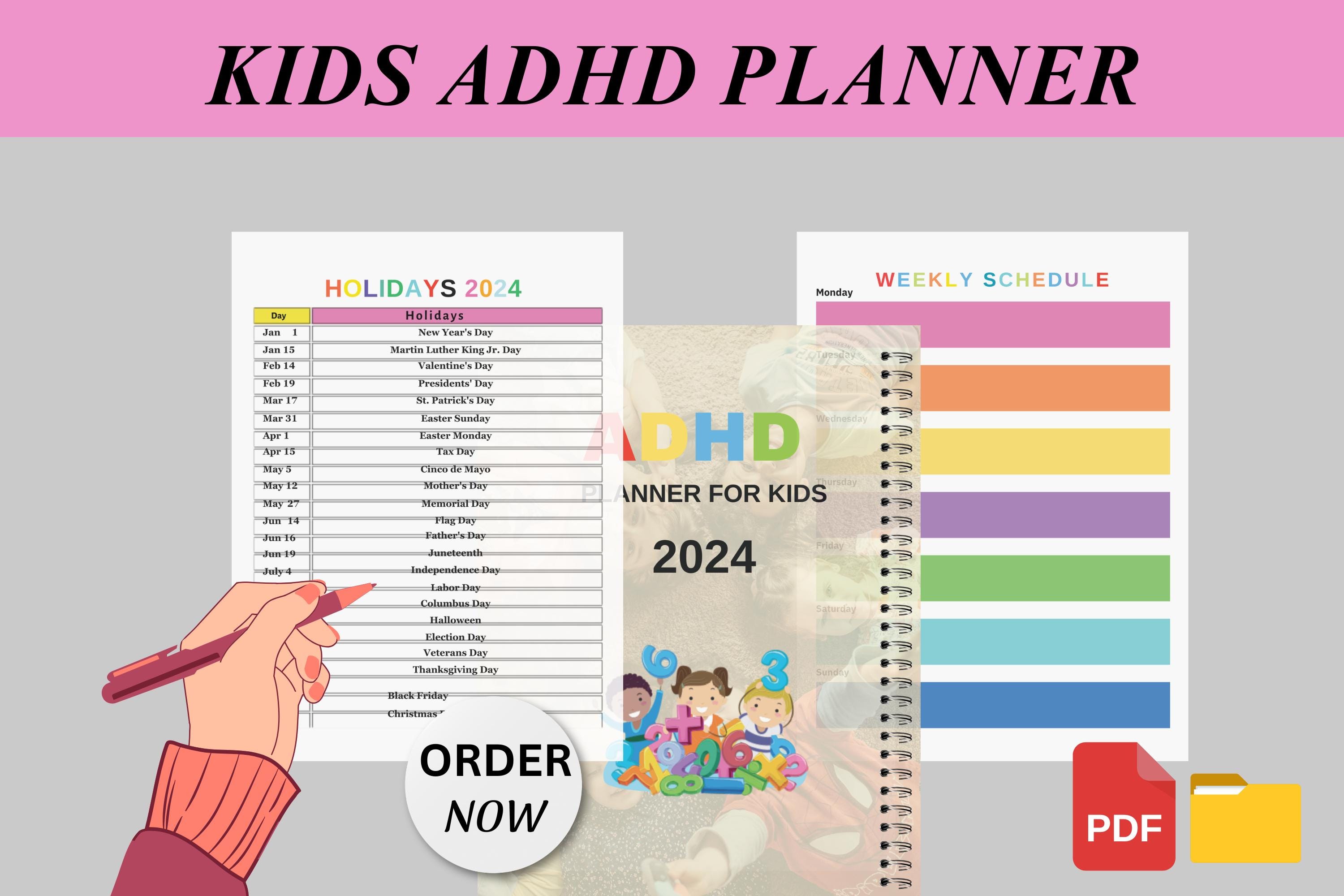 Editable ADHD Kids Planner, Undated Kids Calendar Planner, Holiday ...