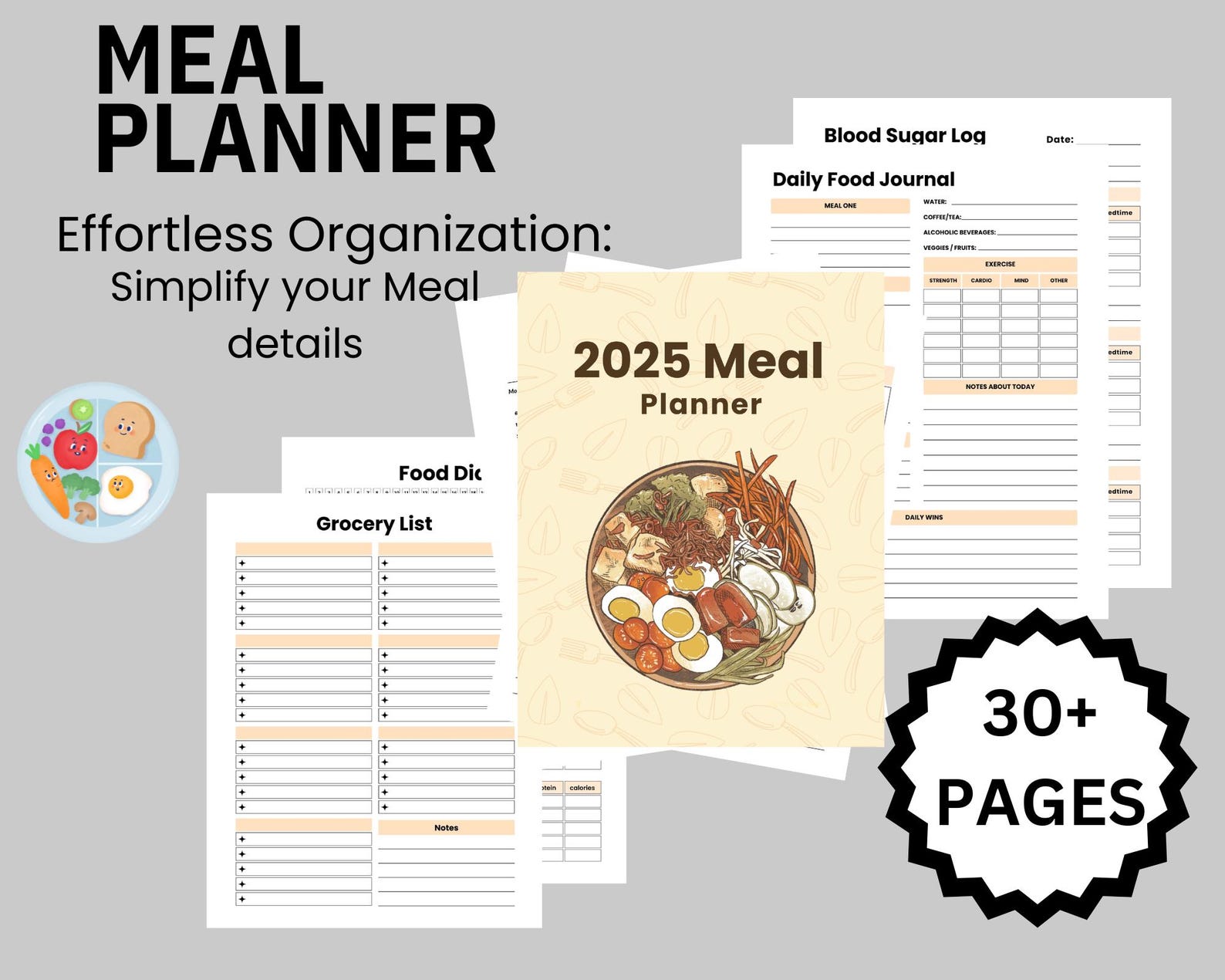 Editable 2025 Meal Planner Templates, Food Daily Menu Diary, Grocery ...