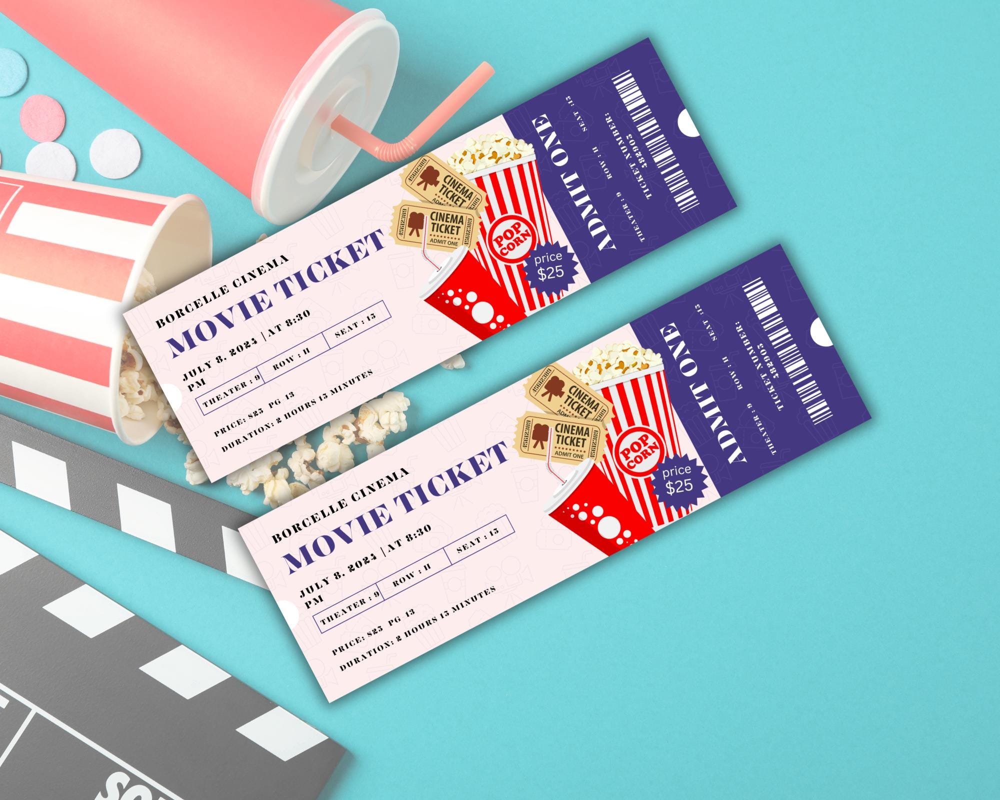Cinema Ticket Template | Editable Movie Ticket Gift | Custom Event ...