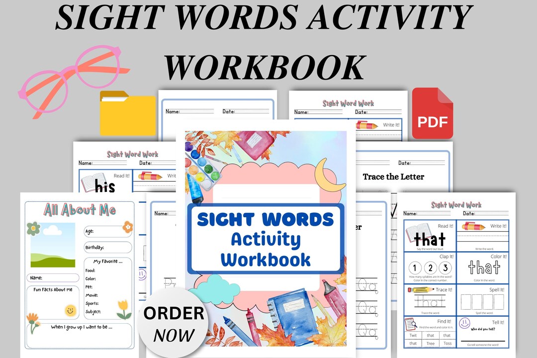 Printable Children Sight Words Activity Workbook, Writing Activity ...