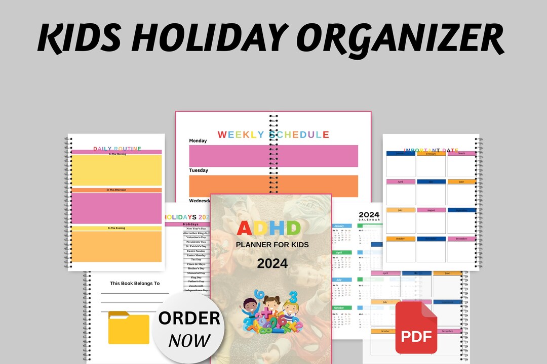 Editable ADHD Kids Planner, Undated Kids Calendar Planner, Holiday ...