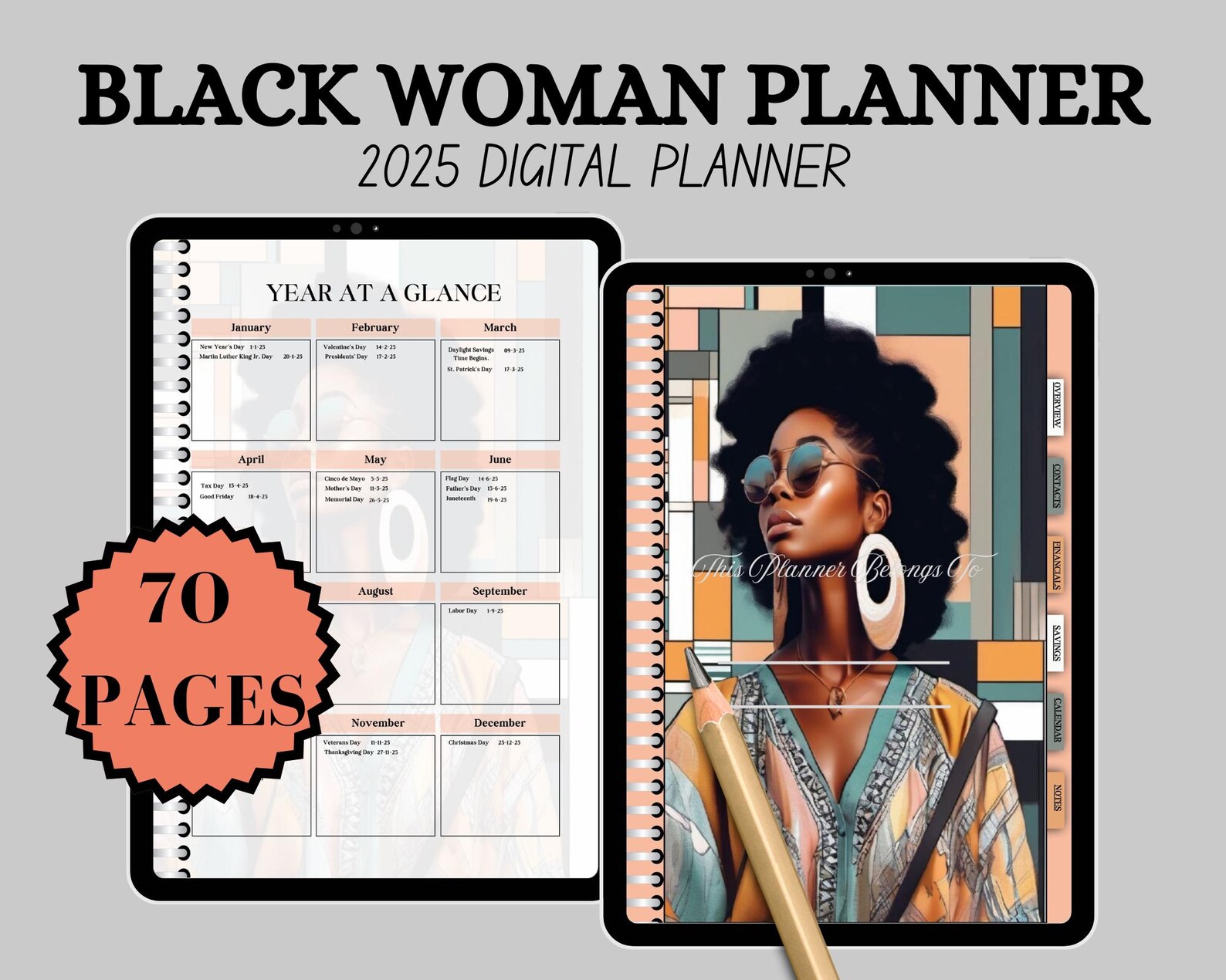 Editable Black Woman Planner, 2025 Digital Planner, That Black Girl ...