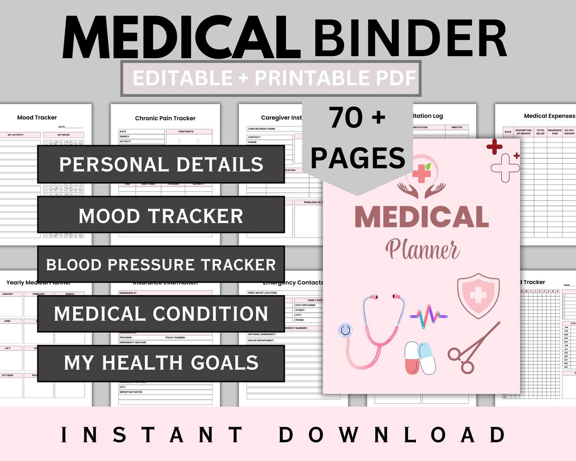 Editable Medical Planner, Medication Binder, Medications & Health Goal ...