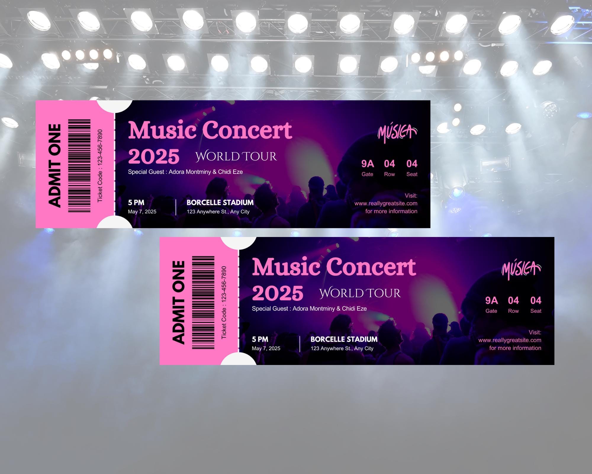 Concert Ticket Template | Editable Concert Ticket Gift | Custom Event ...