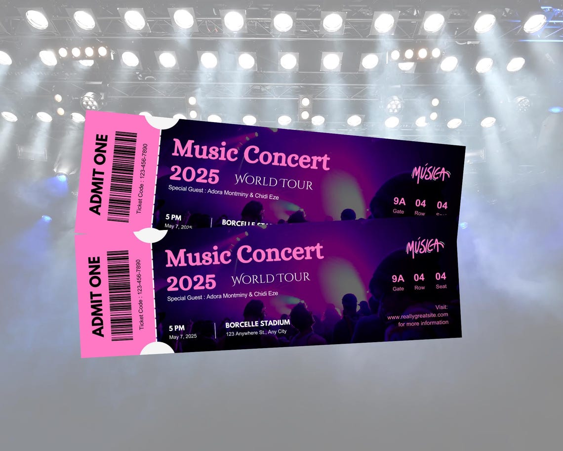 Concert Ticket Template | Editable Concert Ticket Gift | Custom Event ...