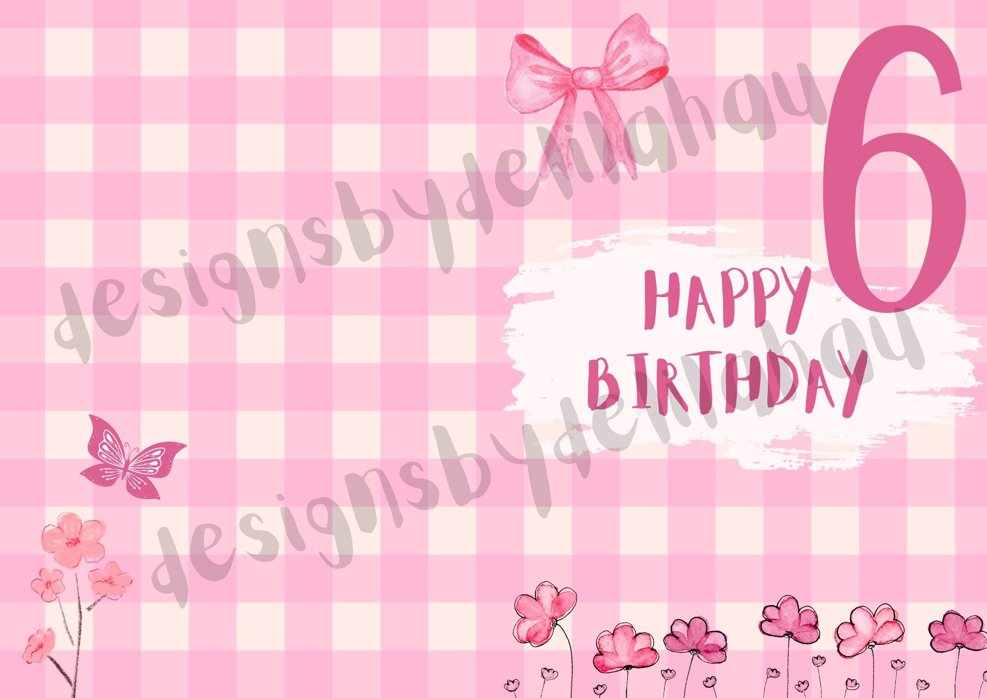 Sixth Birthday Card PRINTABLE Little Girl Pink 6th Happy Birthday ...