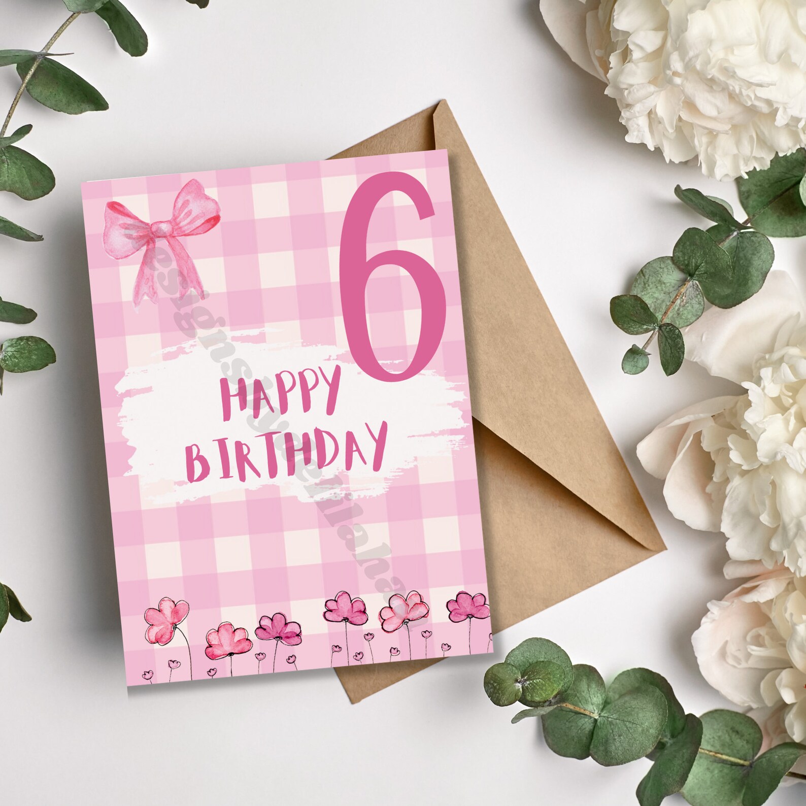 Sixth Birthday Card PRINTABLE Little Girl Pink 6th Happy Birthday ...
