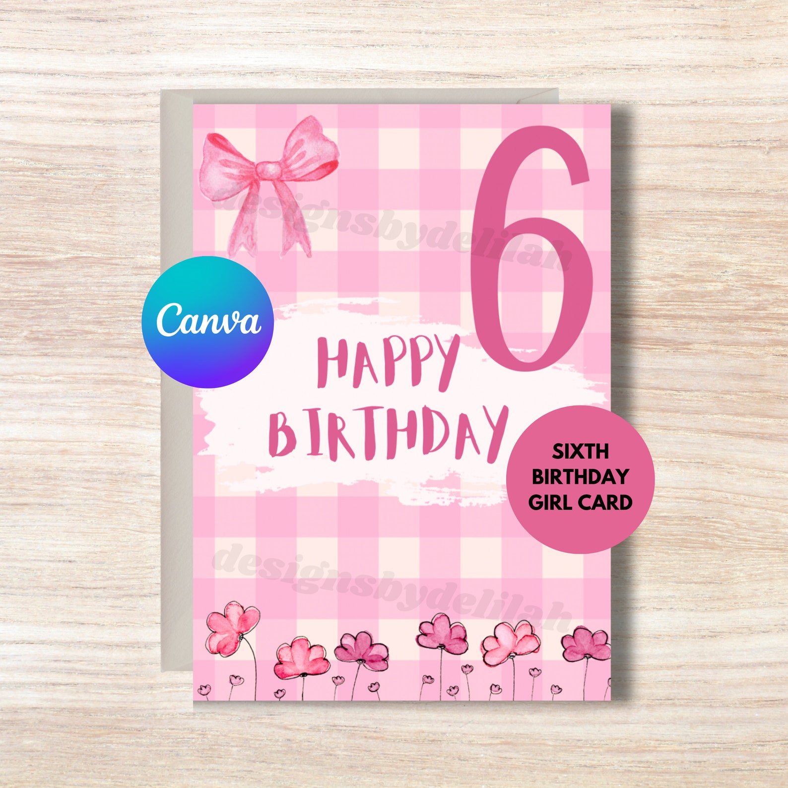 Sixth Birthday Card PRINTABLE Little Girl Pink 6th Happy Birthday ...