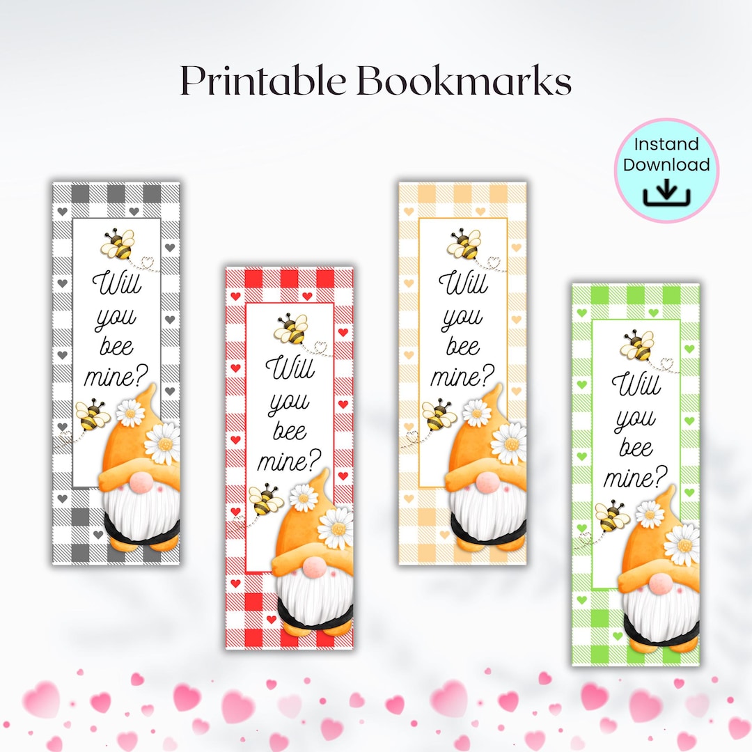 Valentine’s Day Gnome Printable Bookmarks | Honeybee Holiday Bookmarks ...