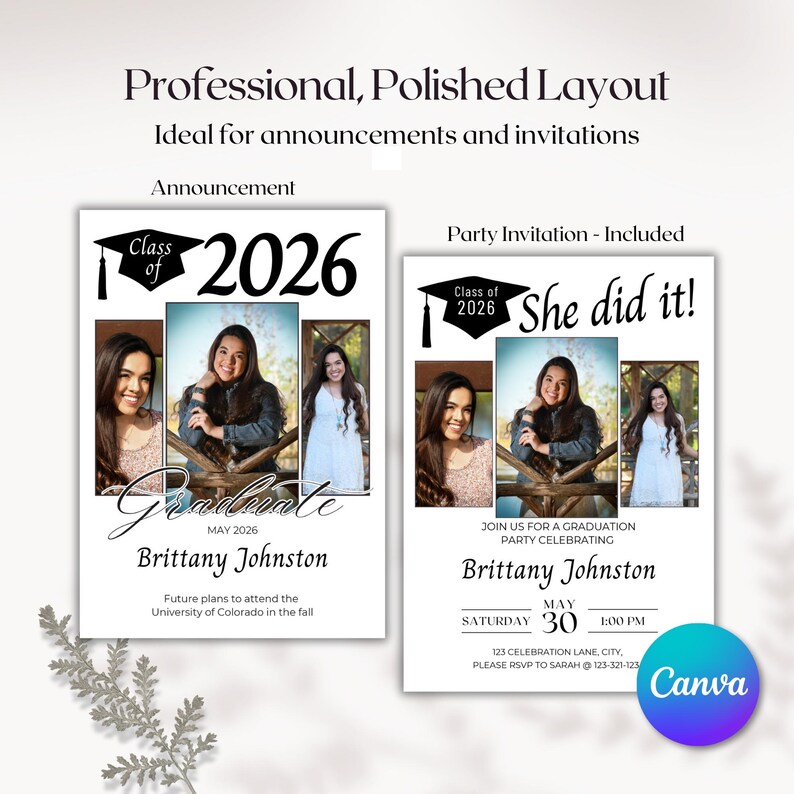 Editable Graduation Invitation With Photos, Modern Grad Announcement ...