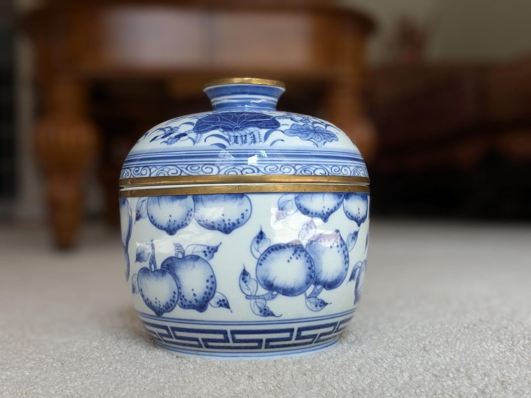 Blue and White Porcelain Container - Etsy