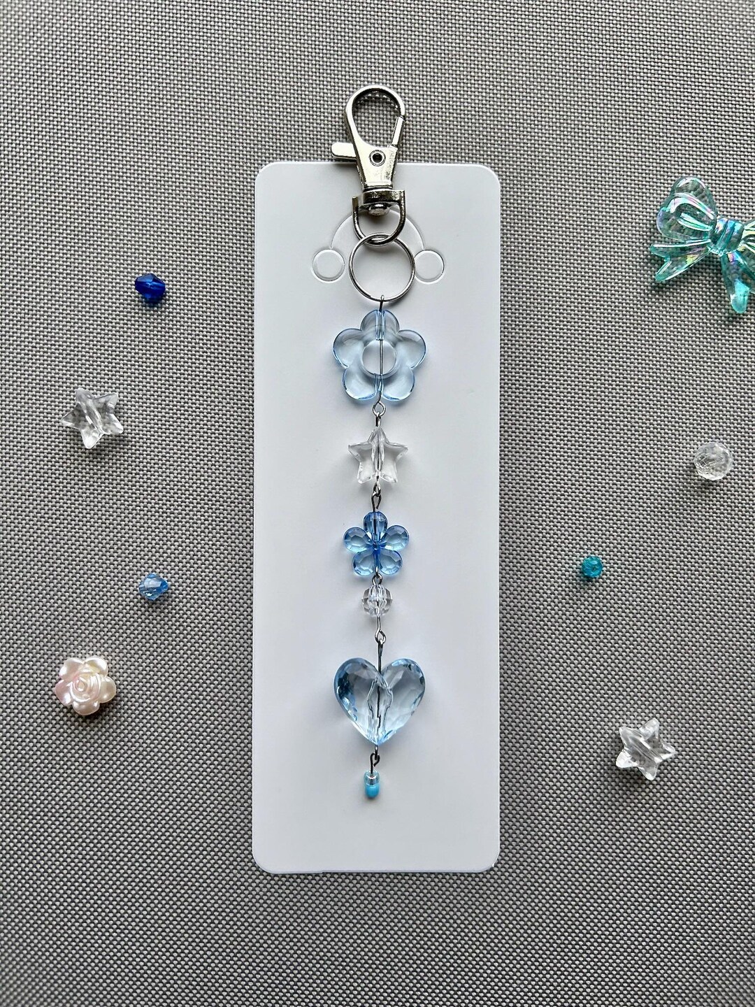 Blue Flower Keychain Cute Aesthetic Keychain Handmade Keychain Beaded ...