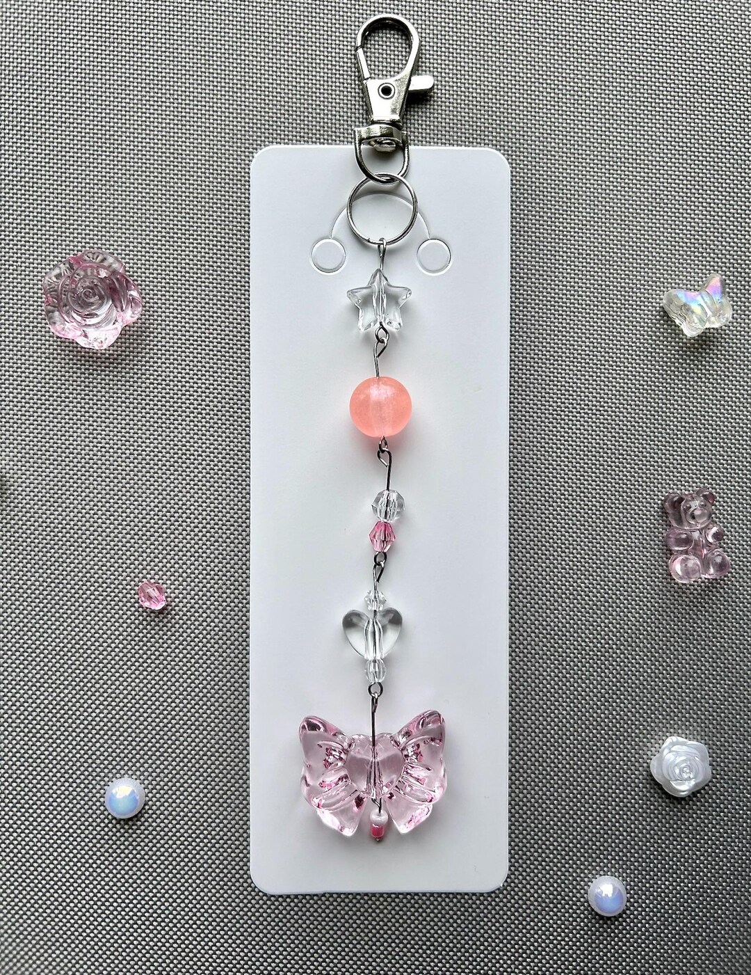 Pink Bow Keychain Cute Aesthetic Keychain Handmade Keychain Beaded ...