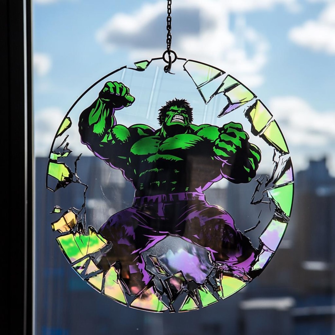 Hulk Themed 2D Acrylic Suncatcher Ornament, Marvell Hero Faux Stained ...