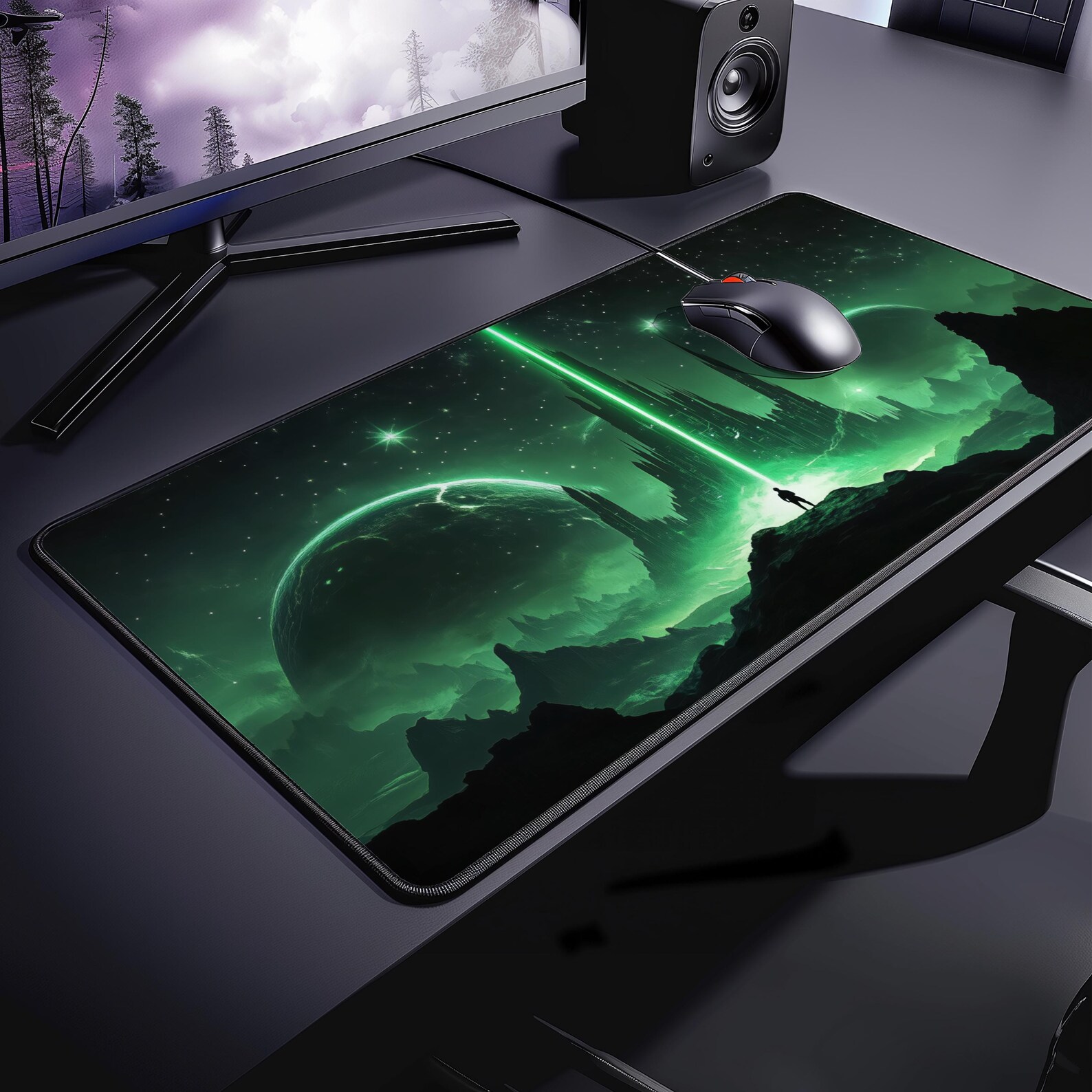 Galactic Green Desk Mat: Sci-fi Alien Landscape Mouse Pad - Etsy