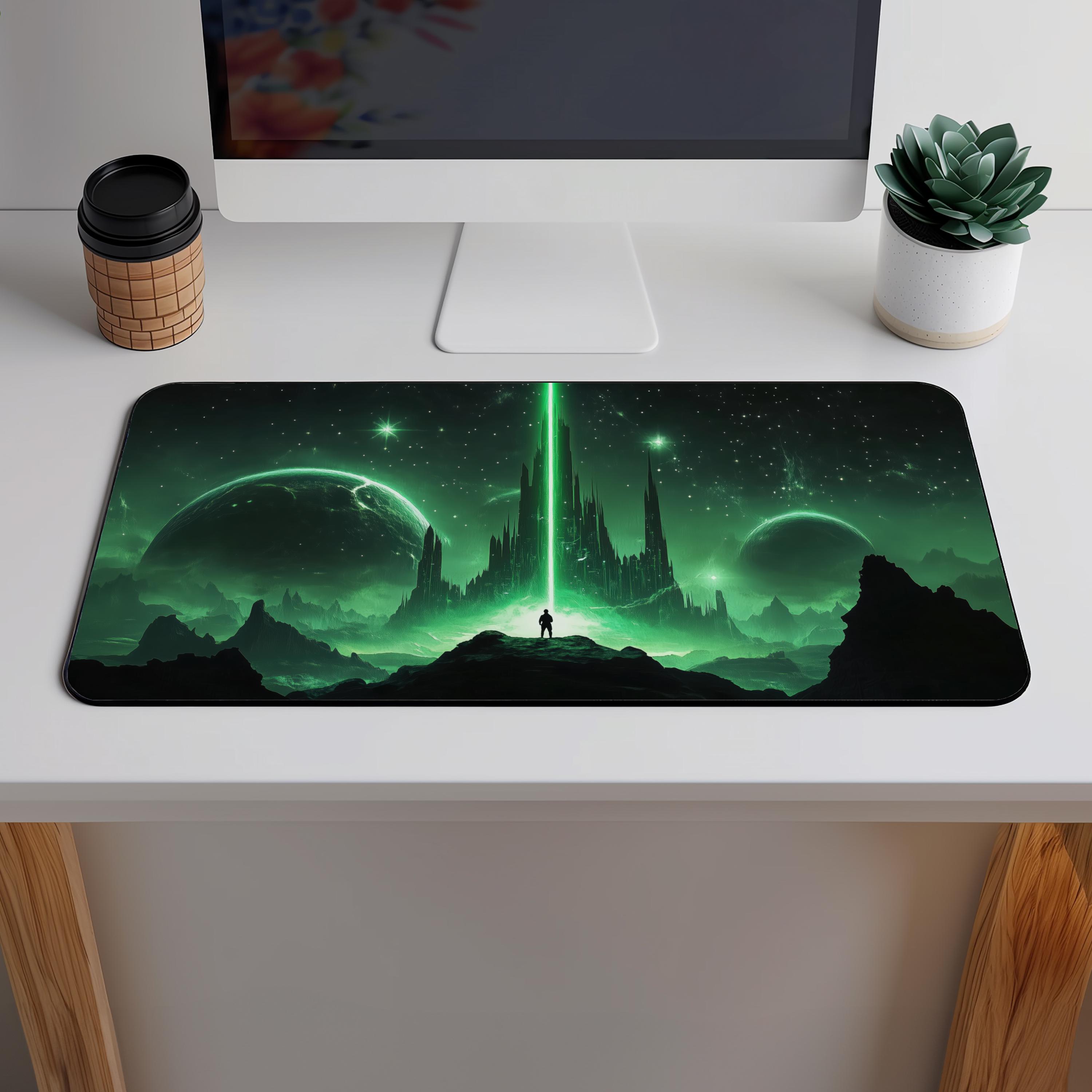 Galactic Green Desk Mat: Sci-fi Alien Landscape Mouse Pad - Etsy