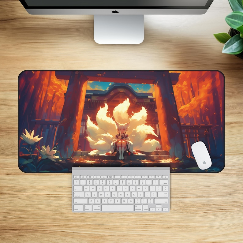 Nine-tailed Fox Desk Mat: Kitsune Anime Gaming Mouse Pad - Etsy