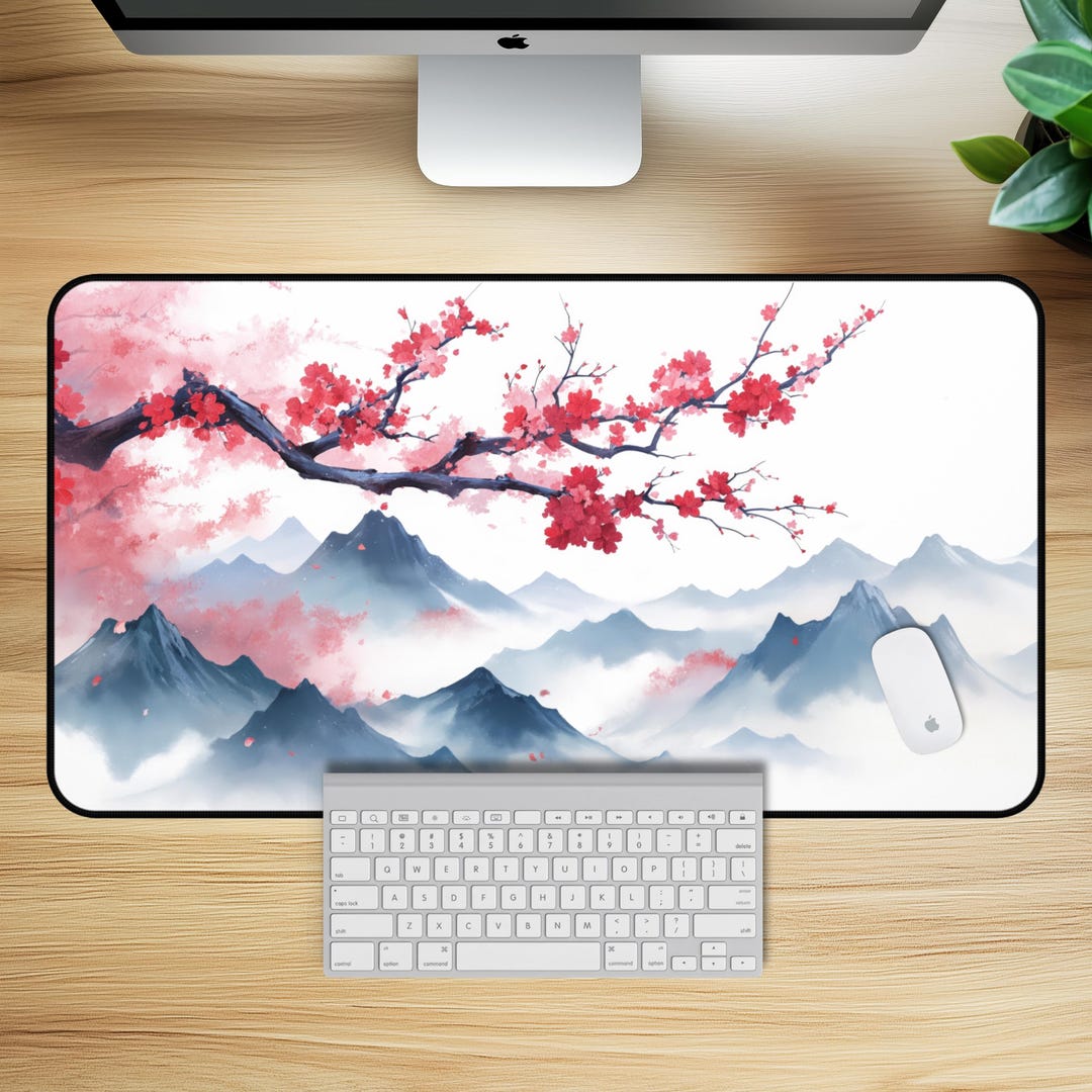 Cherry Blossom Desk Mat – Mountain Mist Asian Art Mousepad - Etsy
