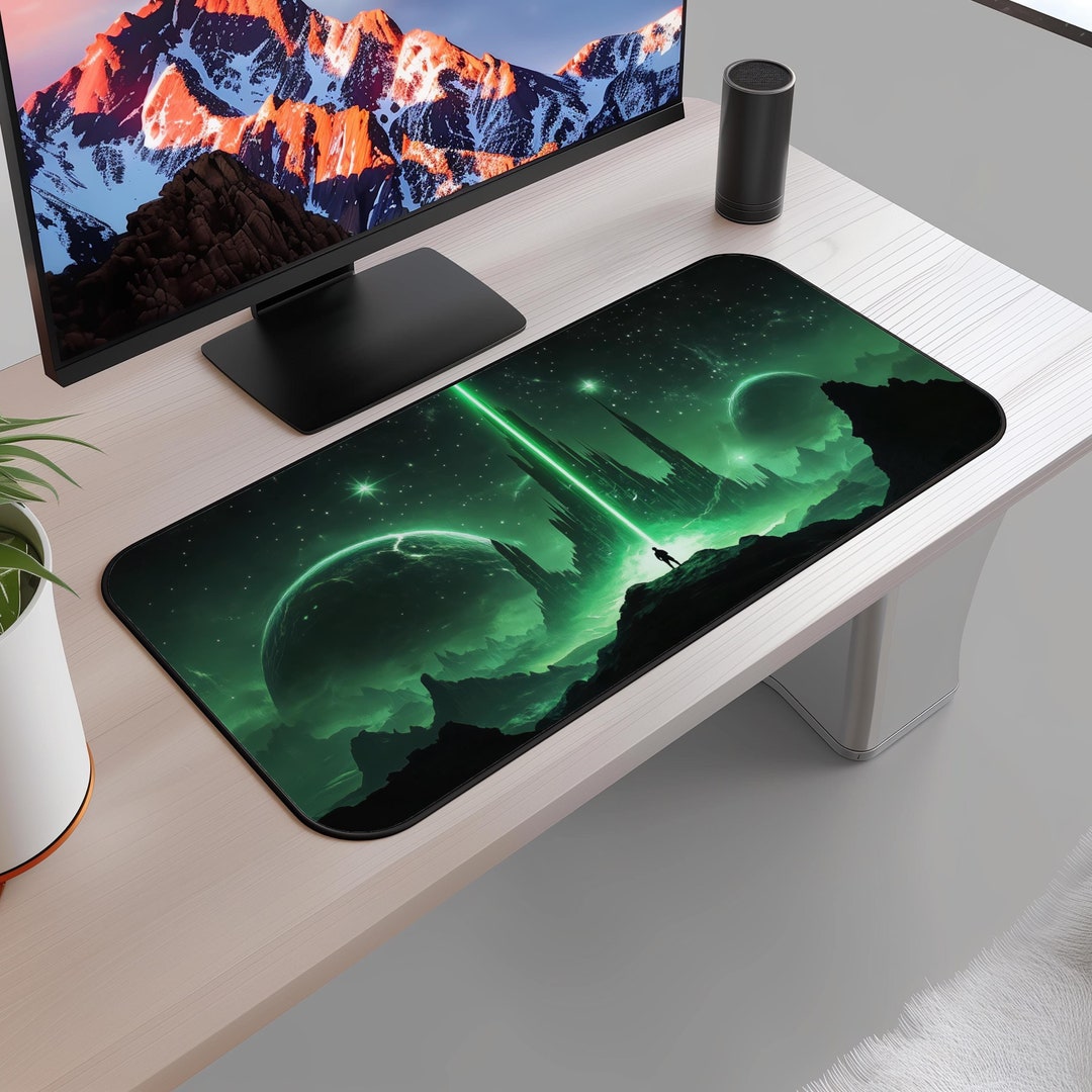 Galactic Green Desk Mat: Sci-fi Alien Landscape Mouse Pad - Etsy