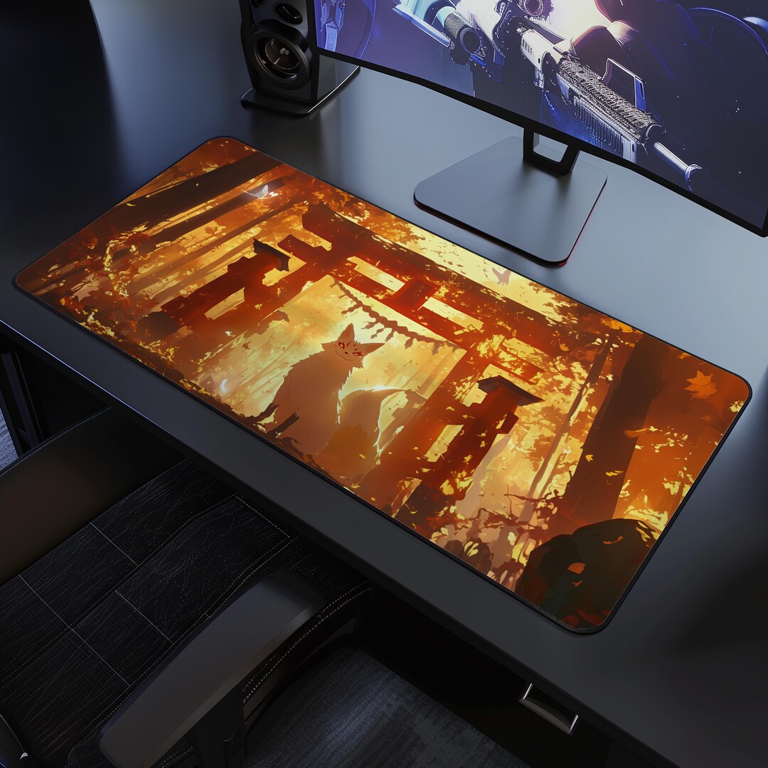 Kitsune Desk Mat: Japanese Anime Fox, Spirit Guardian Mouse Pad - Etsy