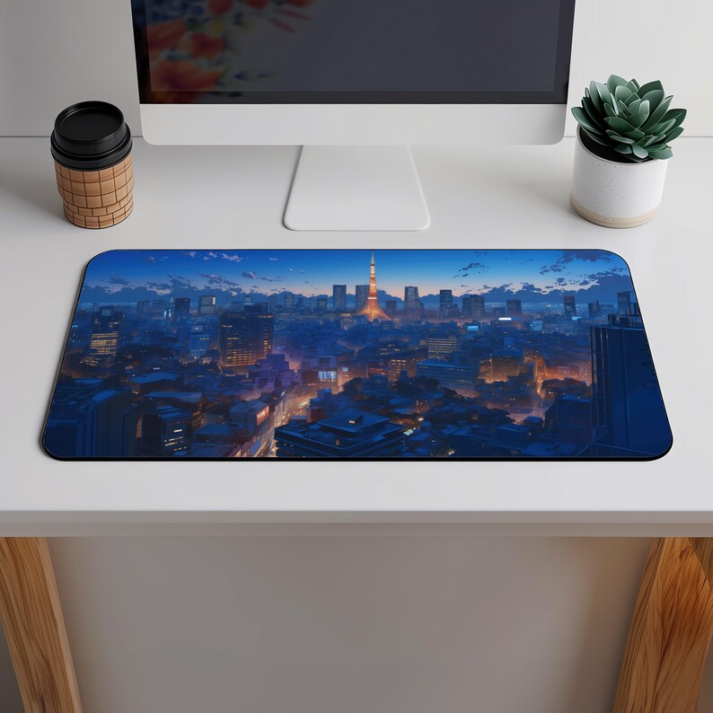 Twilight Tokyo Desk Mat, Aesthetic Desk Mat, City Desk Pad, Japan Desk ...