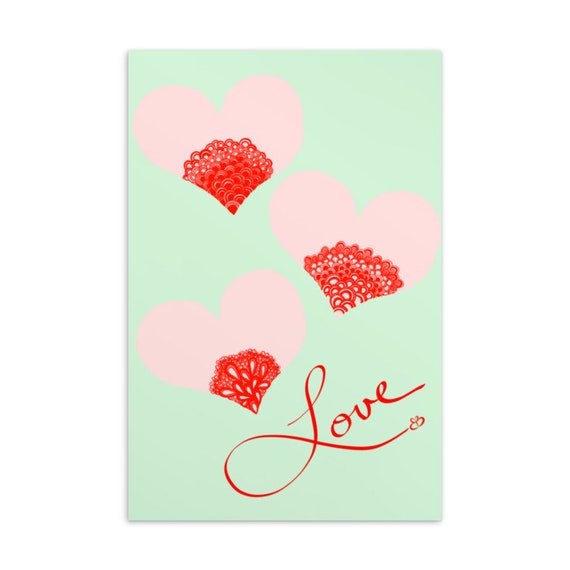 Love Hearts Postcards Set of 5 - Etsy