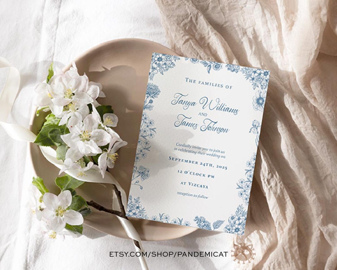 Custom Dusty Blue Toile Wedding Suite - Etsy