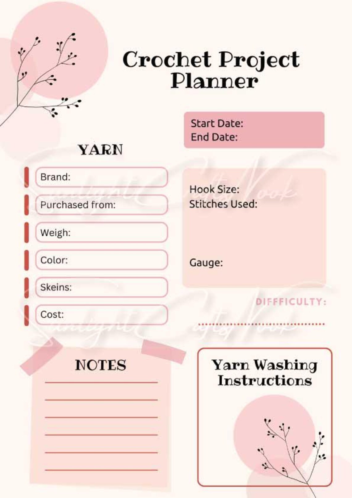 Printable Crochet Planner PDF Printable Crochet Project Journal Digital ...