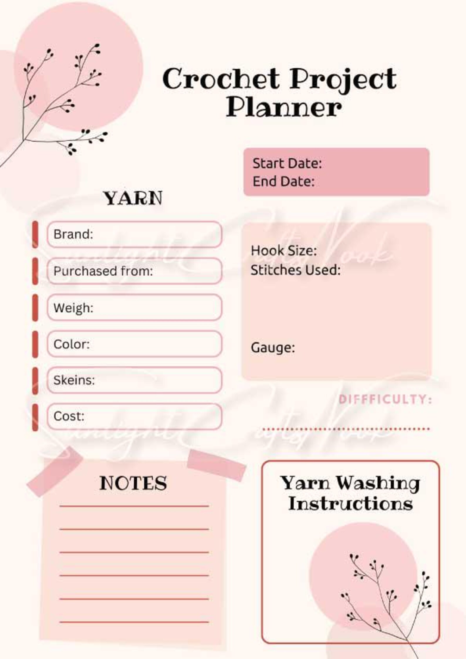 Printable Crochet Planner PDF Printable Crochet Project Journal Digital ...