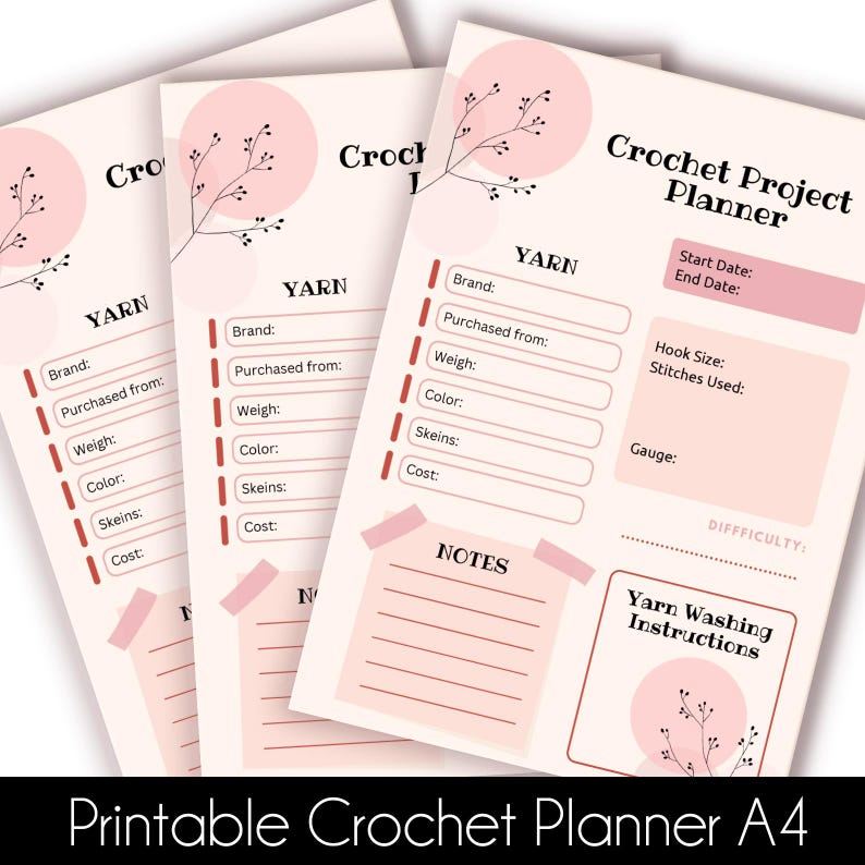 Printable Crochet Planner PDF Printable Crochet Project Journal Digital ...