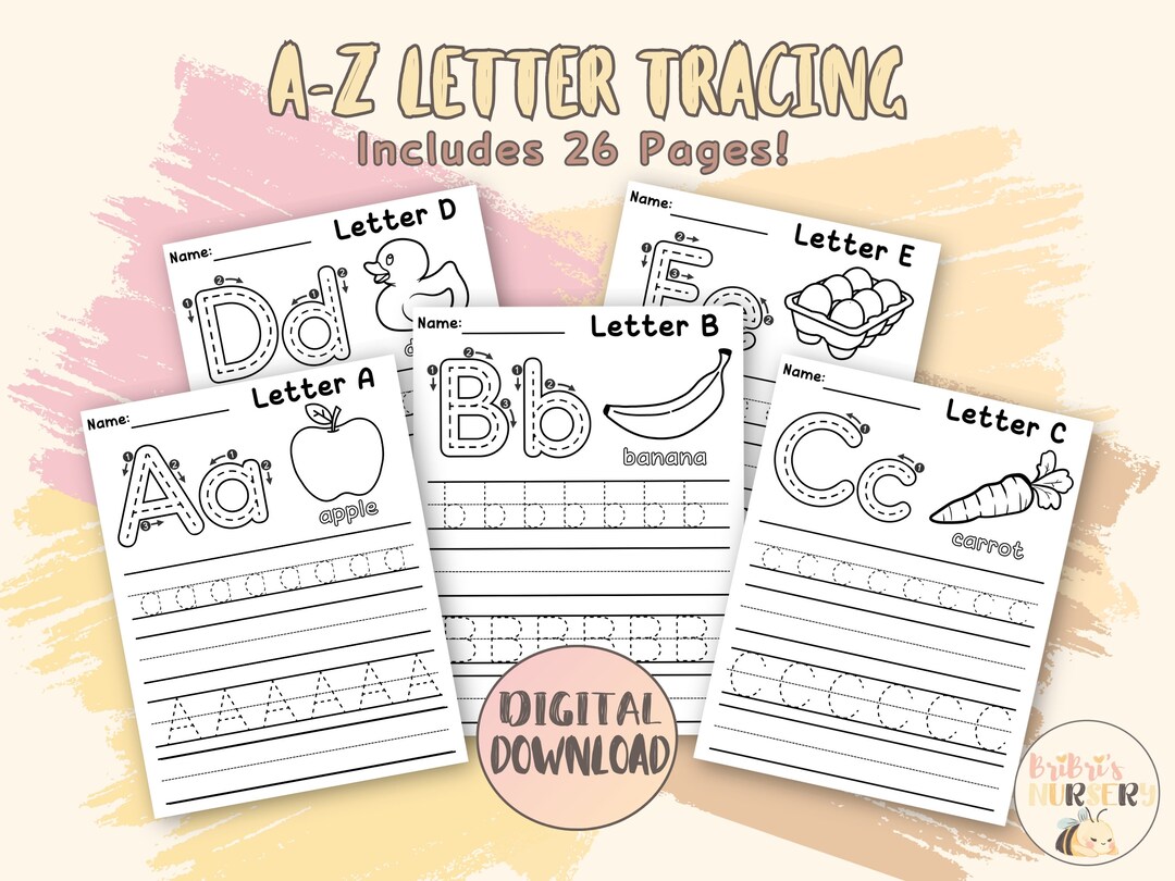 ABC Kid's Learning Alphabet Tracing Worksheets, A-Z Practice Writing ...