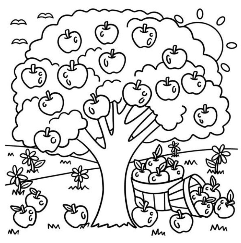 Coloring Worksheet Teaching Children a Cute Illustration of Fruits Tree ...
