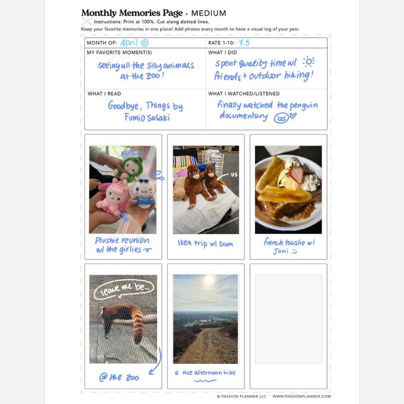 Monthly Memory Page Printable Template - Etsy