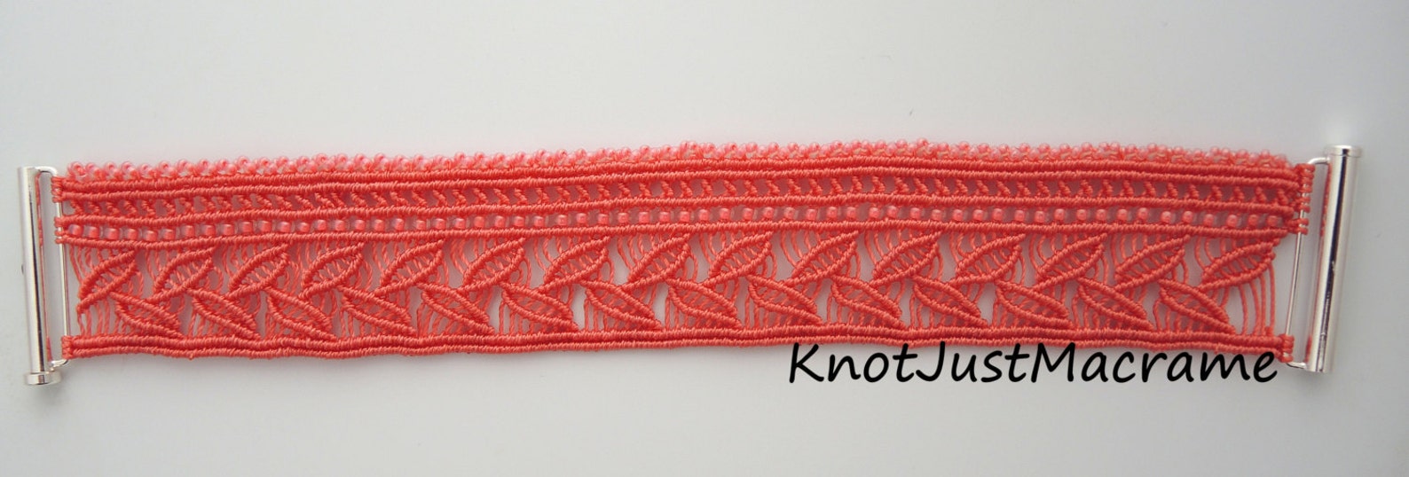 Leafy Cuff in Micro Macrame Wide Bracelet in Coral - Etsy