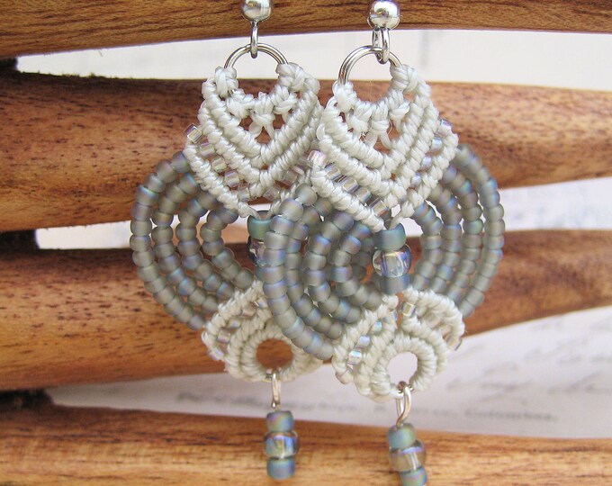 Ghostly Gray Beaded Micro Macrame Earrings - Etsy