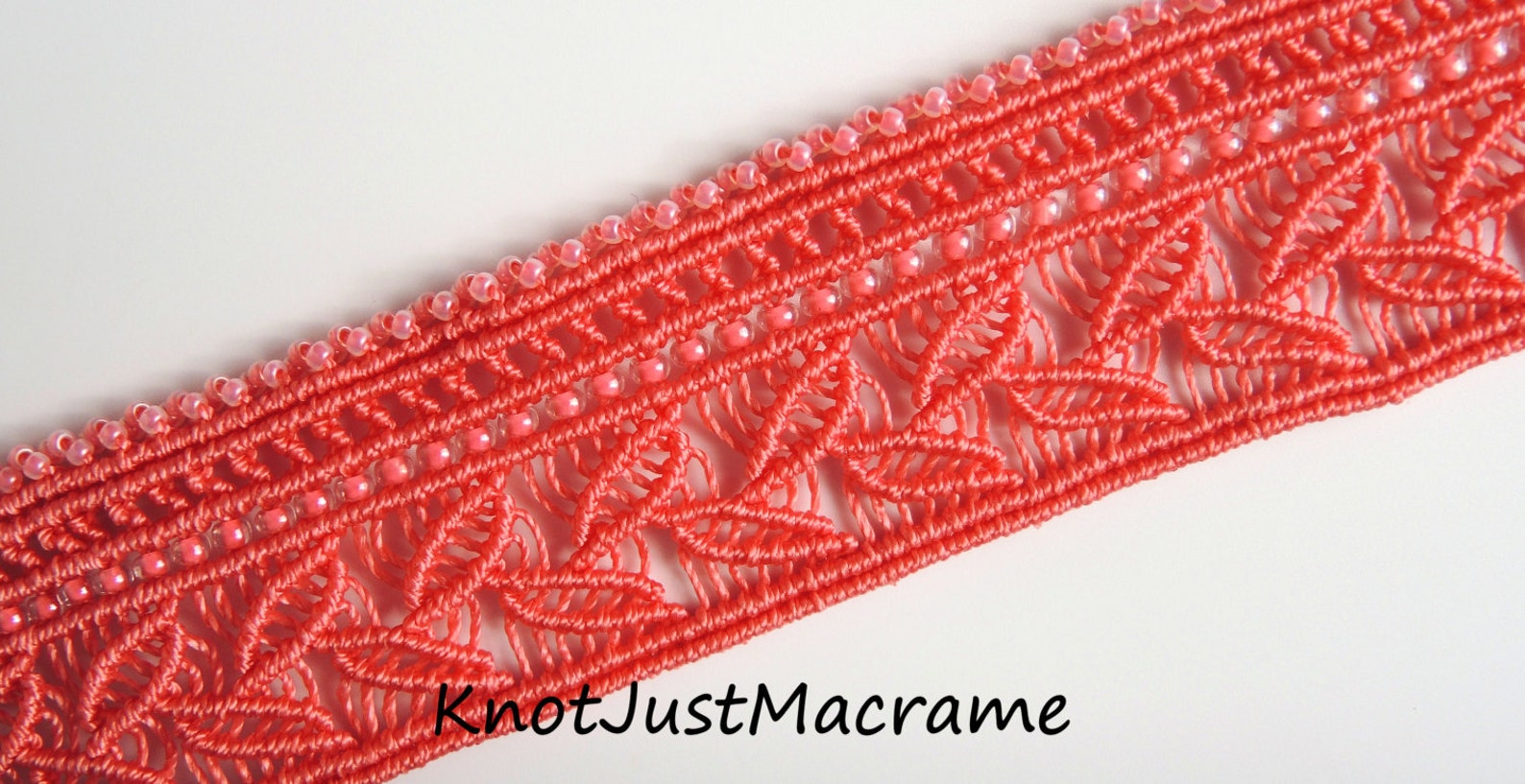 Leafy Cuff in Micro Macrame Wide Bracelet in Coral - Etsy
