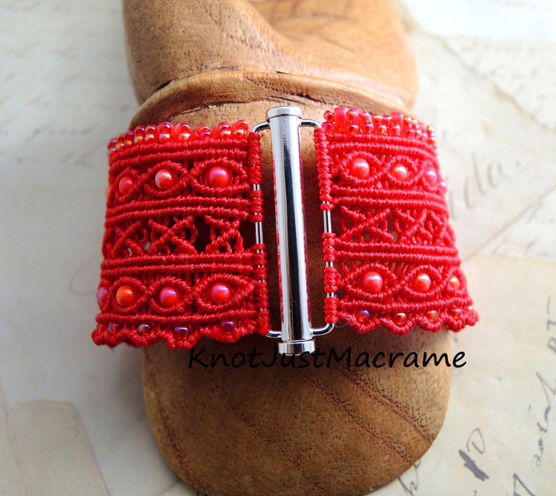 Red argus Micro Macrame Cuff Bracelet Eyes - Etsy