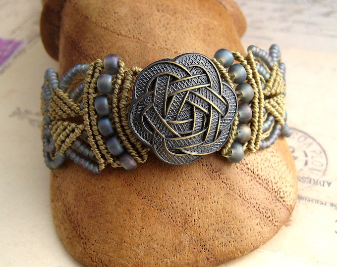 Celtic Knot Beaded Macrame Bracelet Silver Blue and Brass - Etsy