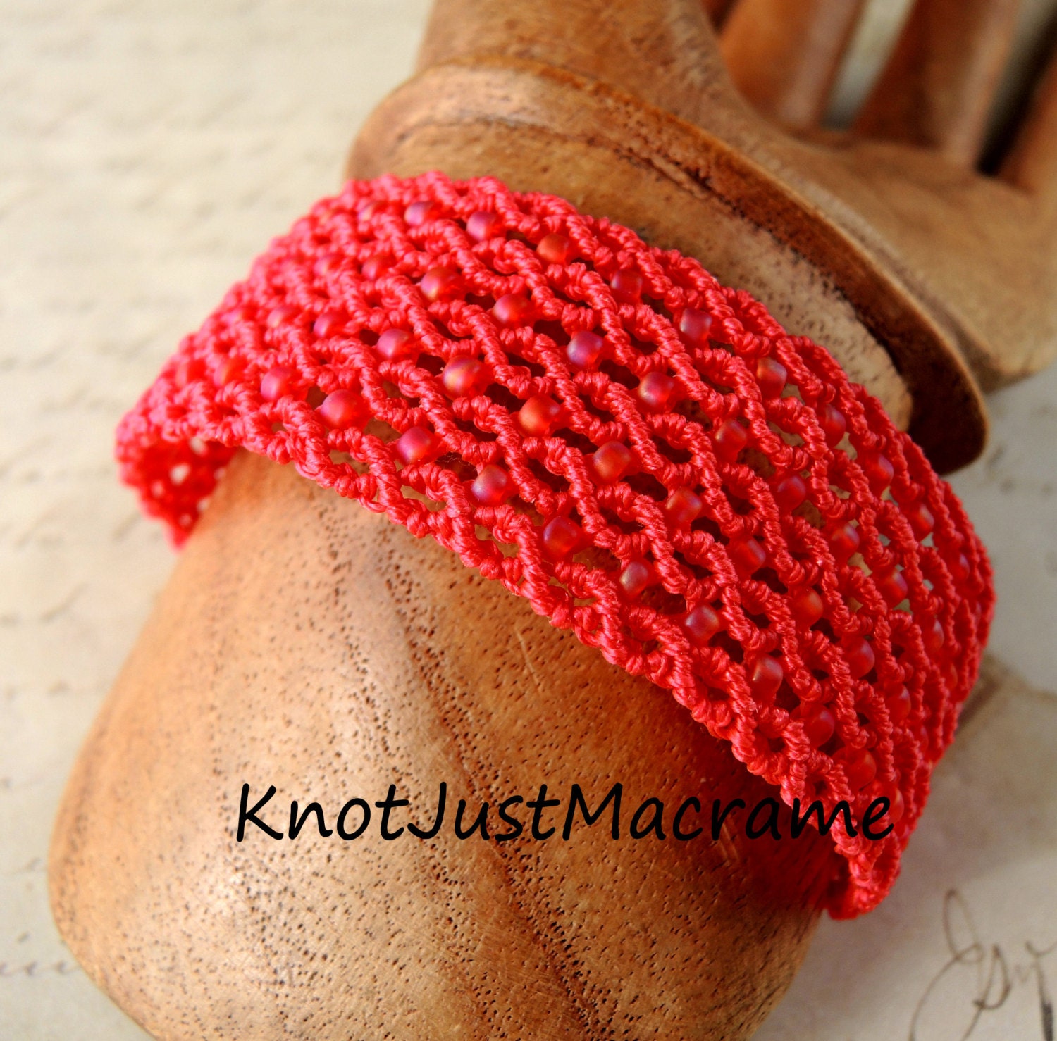 Red Red Red Micro Macrame Cuff Bracelet - Etsy