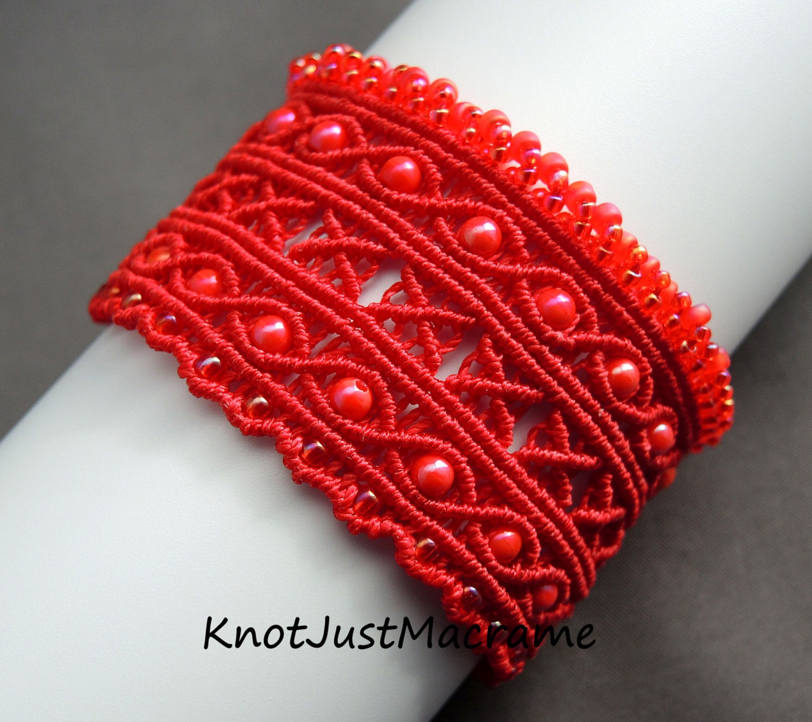 Red argus Micro Macrame Cuff Bracelet Eyes - Etsy