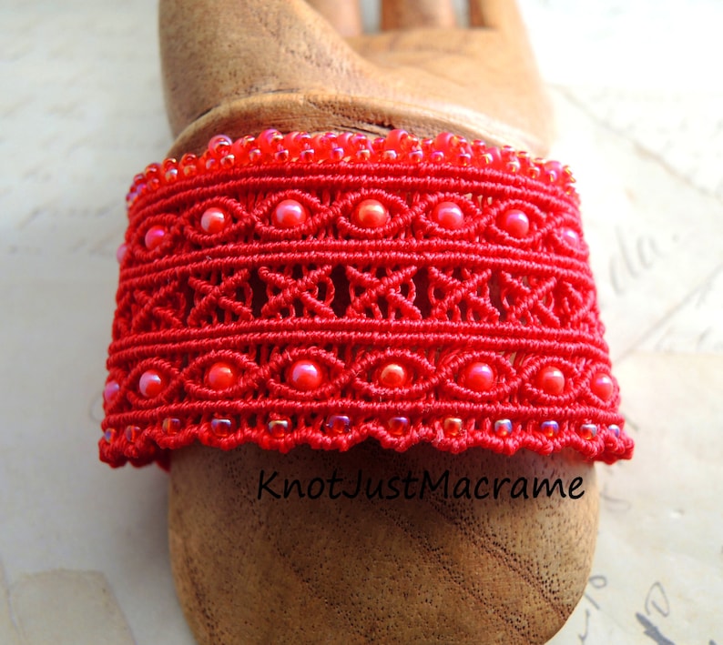 Red argus Micro Macrame Cuff Bracelet Eyes - Etsy