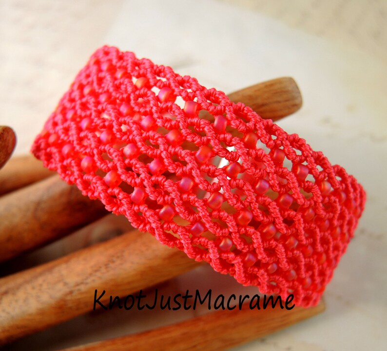 Red Red Red Micro Macrame Cuff Bracelet - Etsy