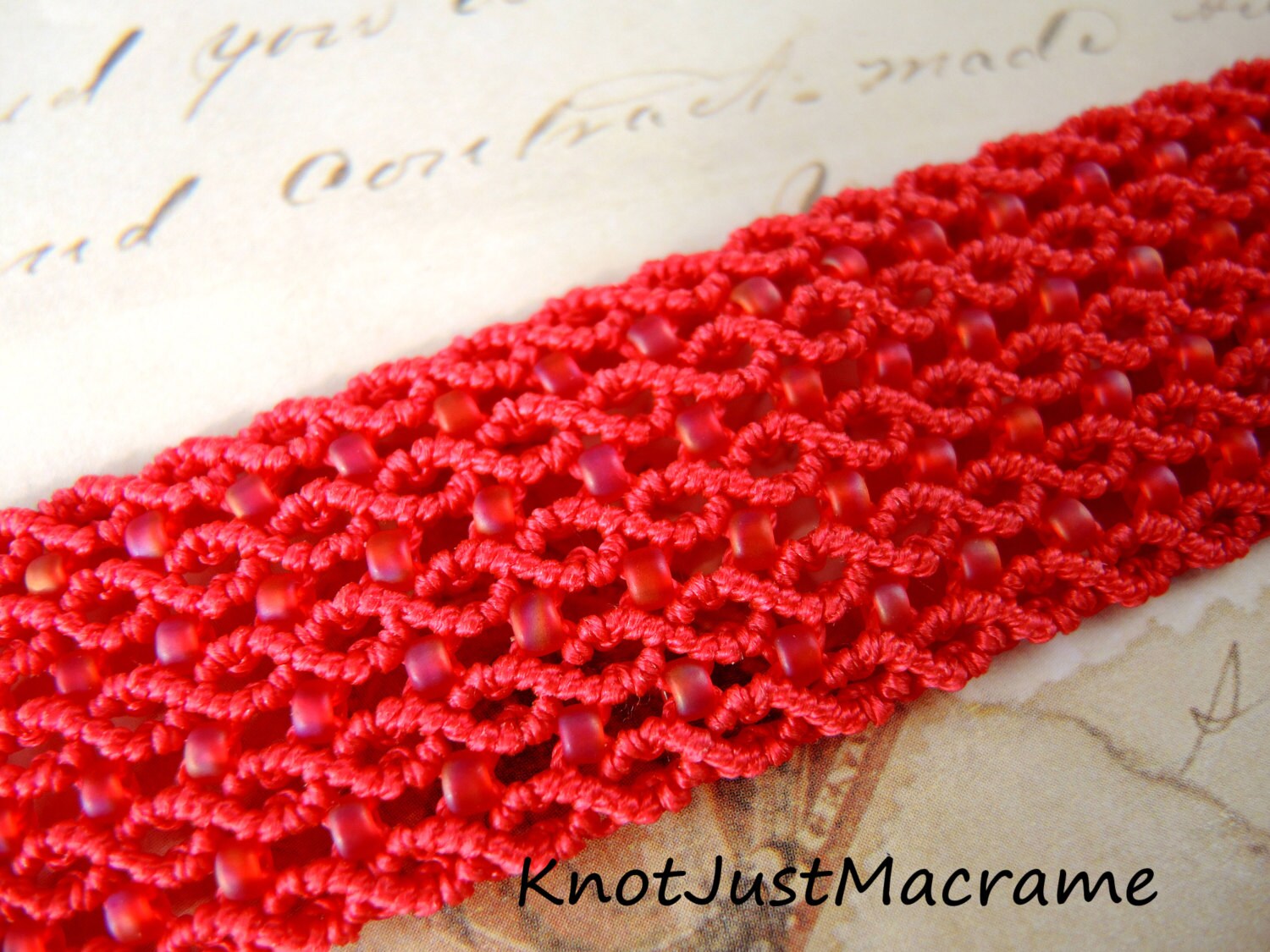 Red Red Red Micro Macrame Cuff Bracelet - Etsy